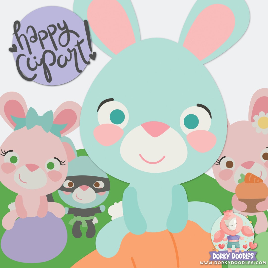 Easter Bunnies Clipart -personal and Limited Commercial Use- Pink and ...