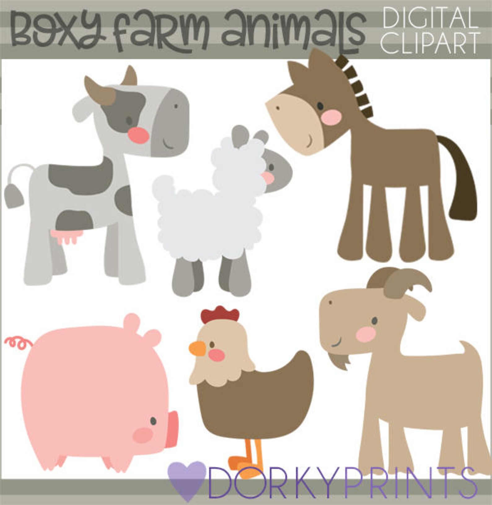 Boxy Farm Animals Clipart personal and Limited Commercial | Etsy