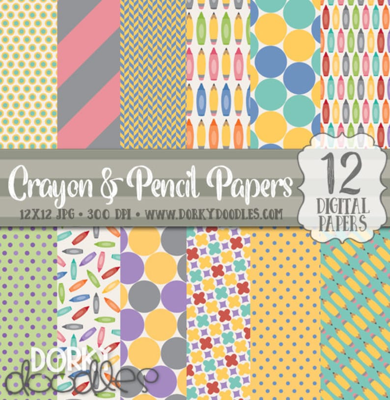 Back to School Papers Cute Pencil and Crayon Digital - Etsy