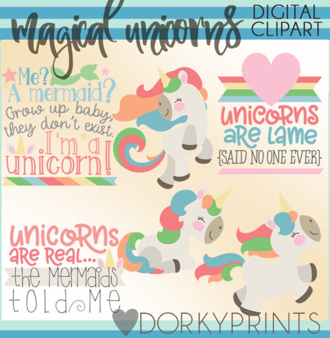 Unicorn Clipart personal and Limited Commercial Use Cute - Etsy
