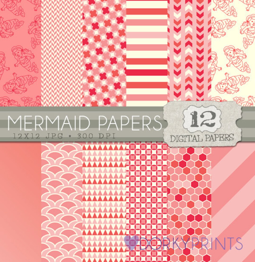 Mermaid Digital Paper Pack, Pink Vintage Mermaids Digital Paper, Pink ...