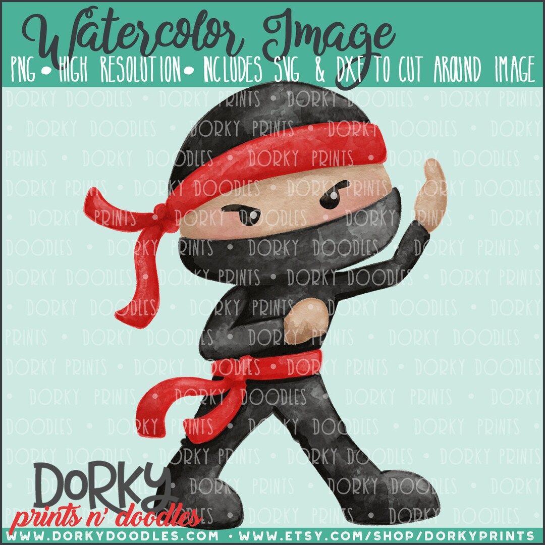 Ninja Watercolor PNG Artwork - Digital File - for Heat Press, Planners ...