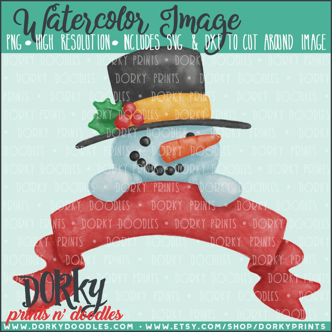 Snowman With Banner Watercolor PNG Artwork - Digital File - for Heat ...