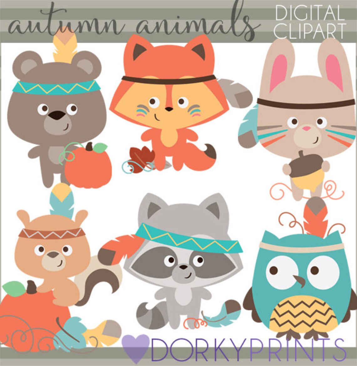 Autumn Animals Clipart -personal and Limited Commercial Use- Tribal ...