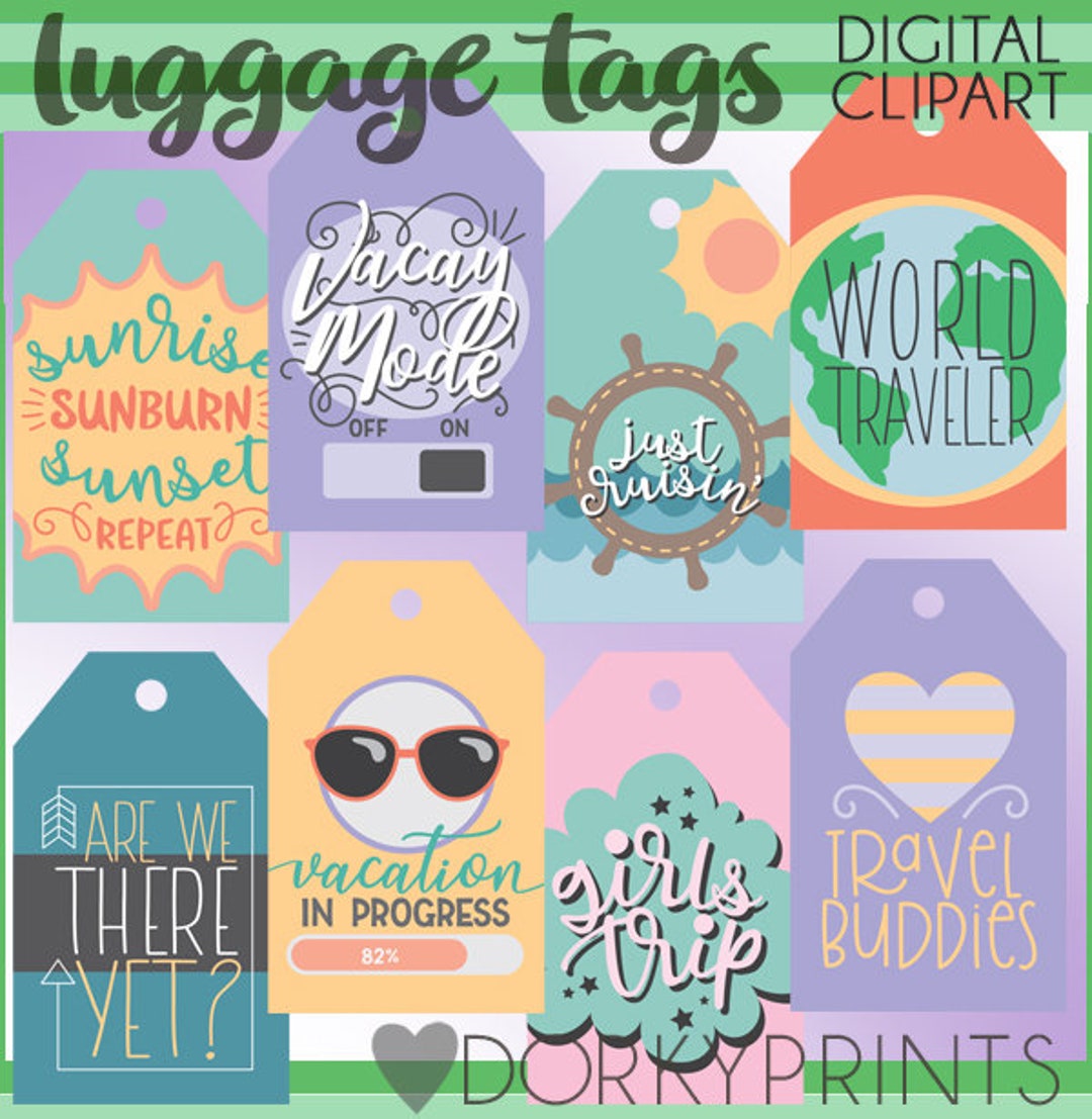 Travel Tags Clipart -personal and Limited Commercial Use- Funny Luggage ...