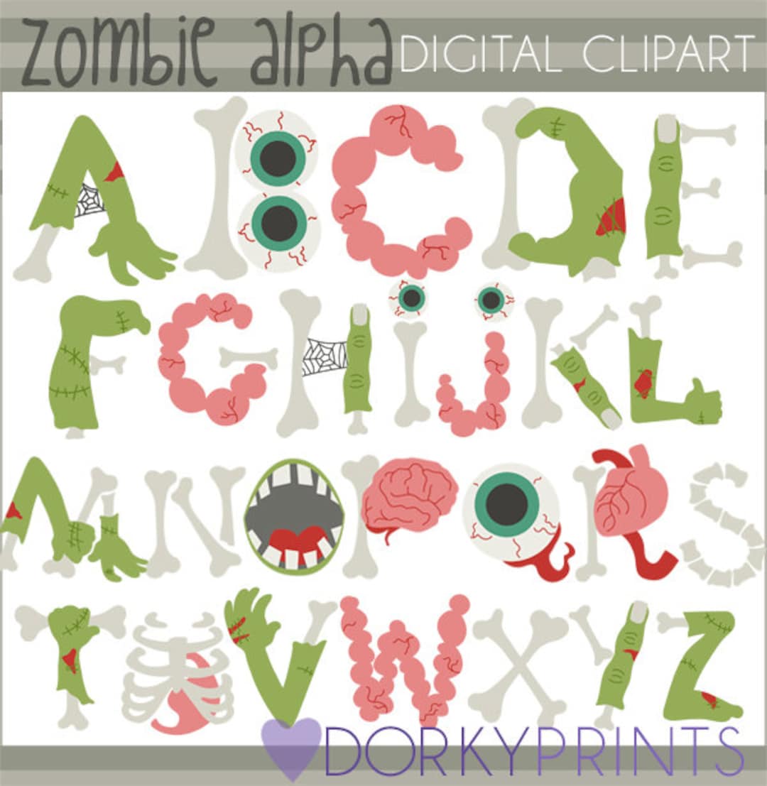 Zombie Alphabet Clipart - Digital PNG Art - Fun Monogram Font - Etsy