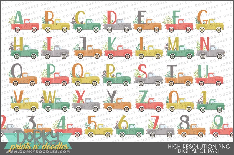 Vintage Truck Alphabet Clipart PNG Art Instant Download - Etsy