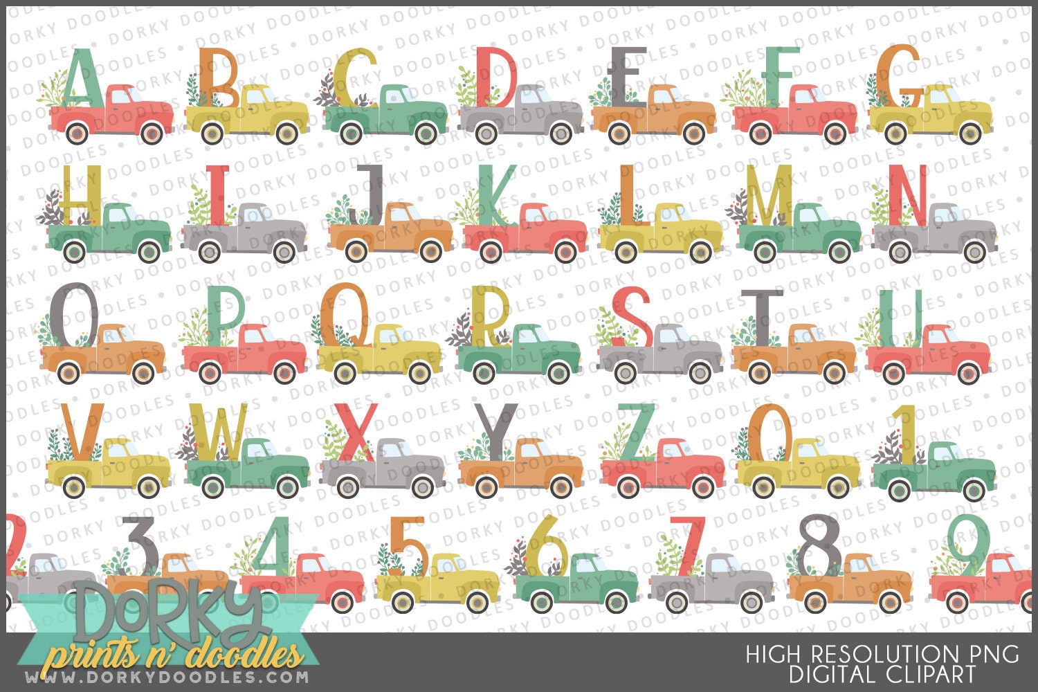 Vintage Truck Alphabet Clipart -PNG Art- Instant Download - Numbers ...