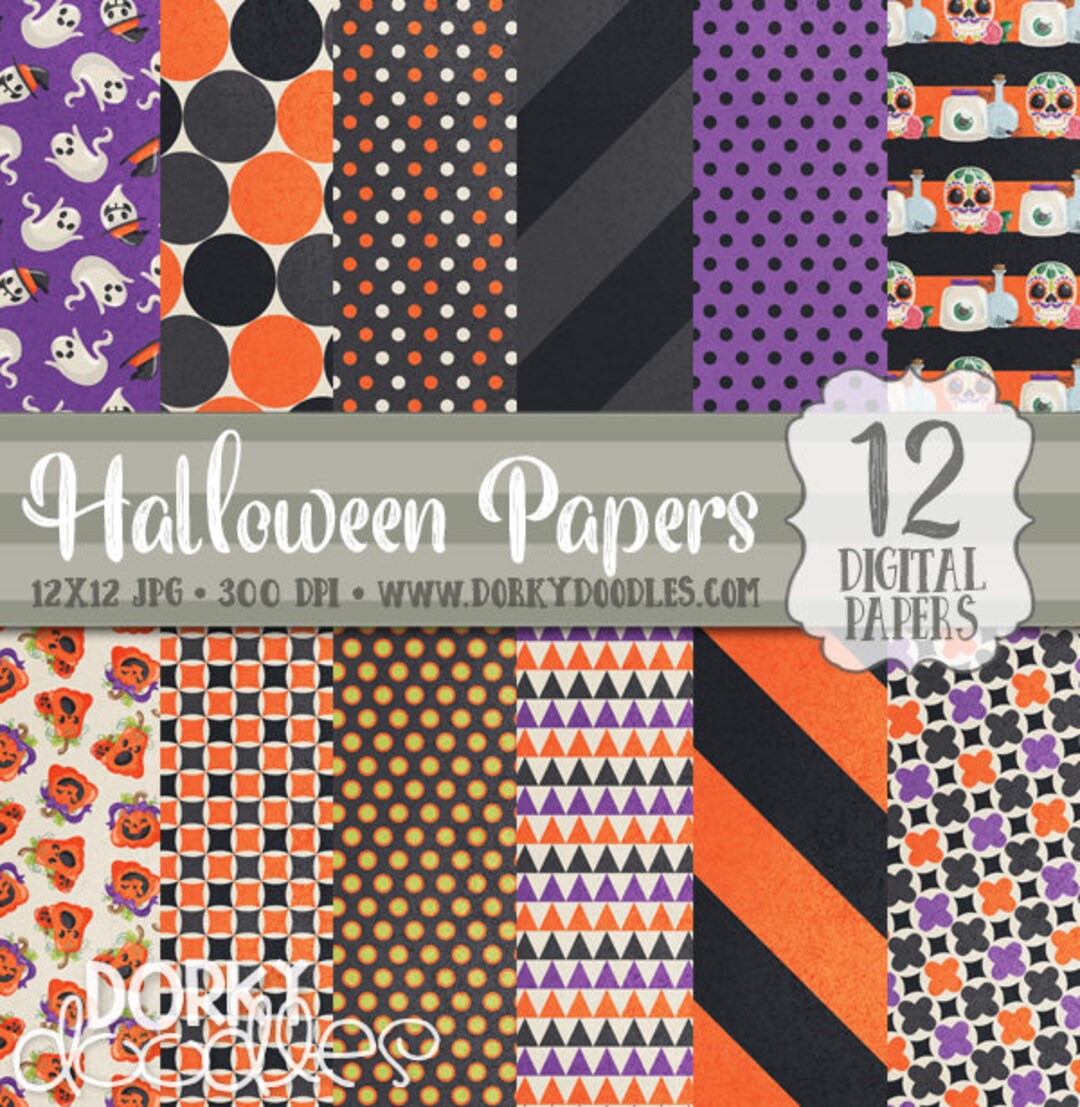 Halloween Paper Pack, Cute Halloween Digital Scrapbook Paper ...
