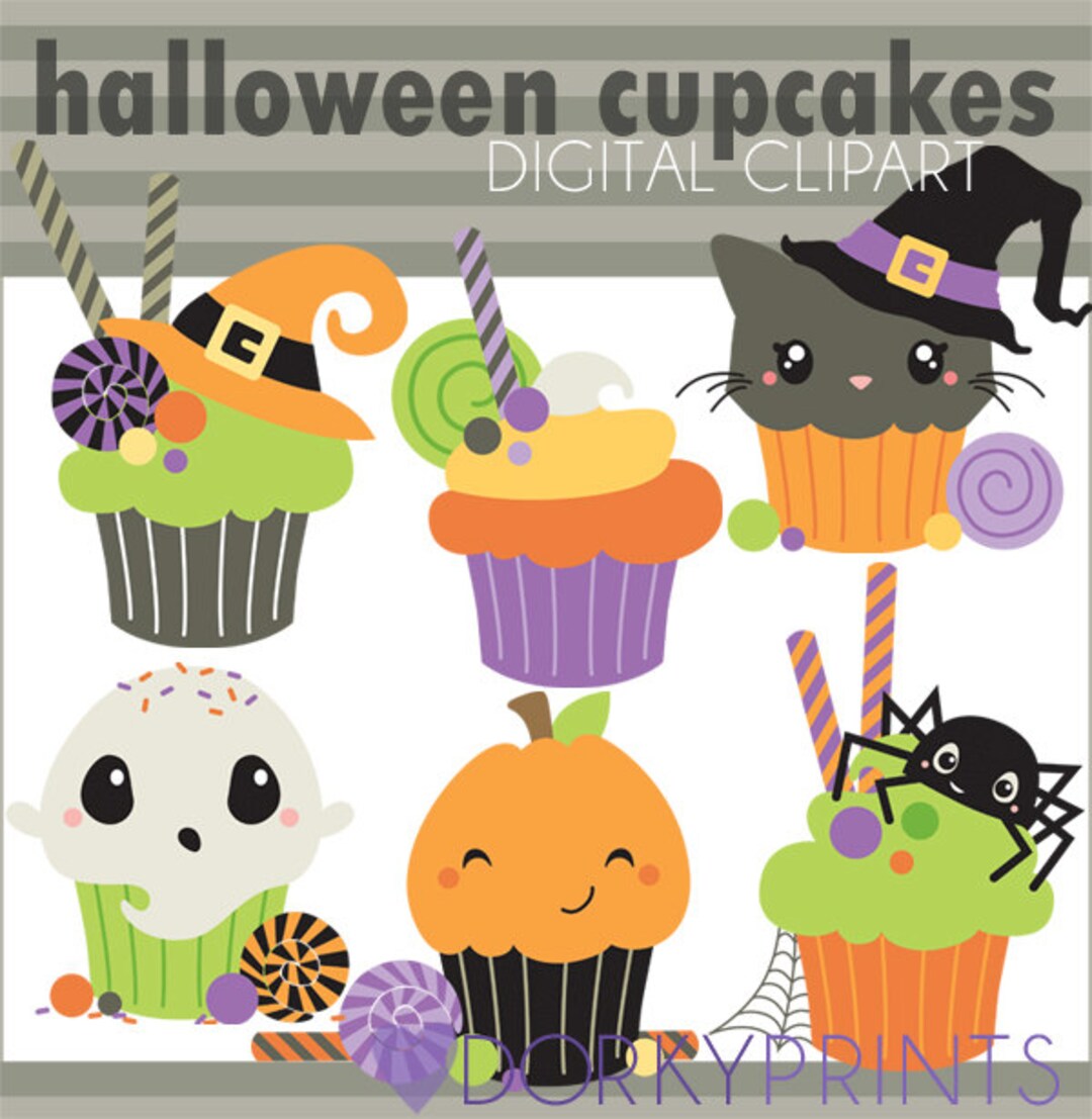 Halloween Cupcakes Clipart Set for Sublimation, Sticker Design, Sugar ...