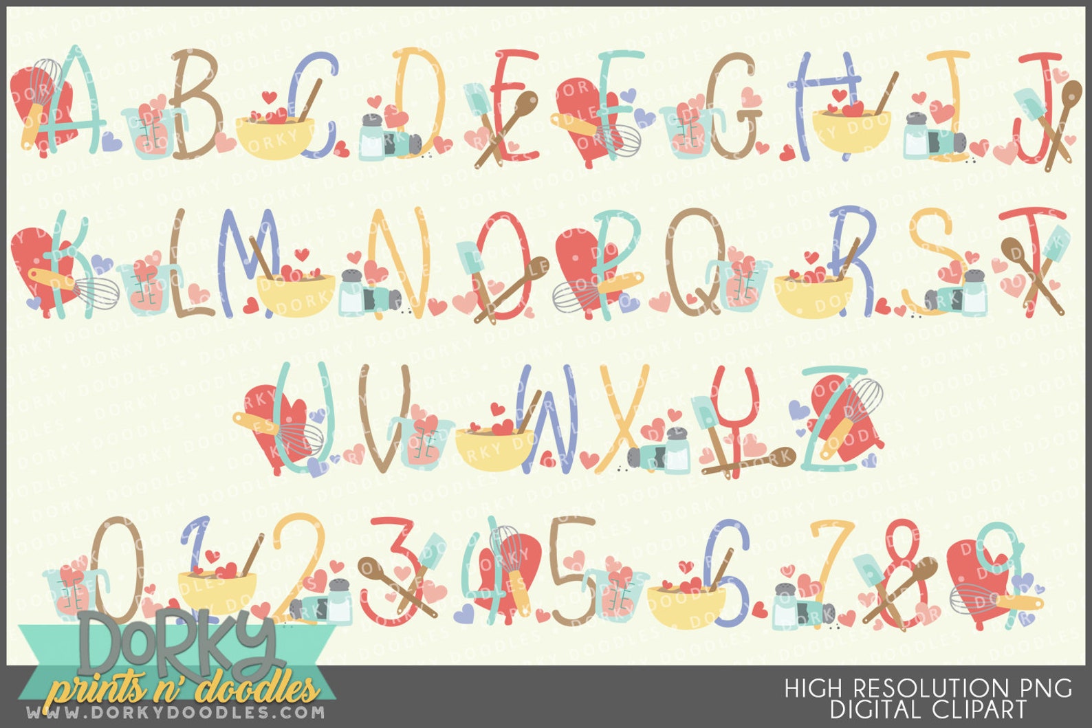 Kitchen Tools Clipart Alphabet and Numbers personal and - Etsy