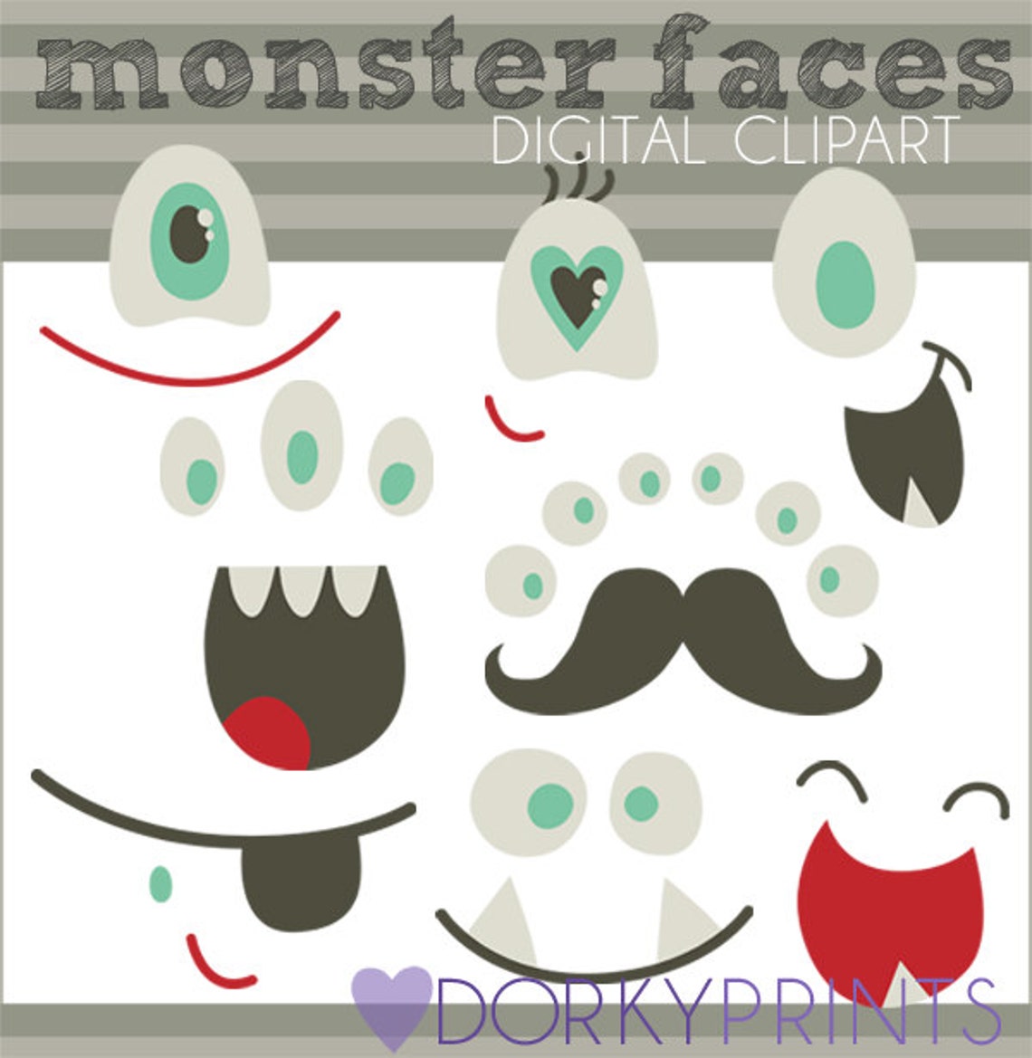 Monster Faces Clipart personal and Limited Commercial Use - Etsy