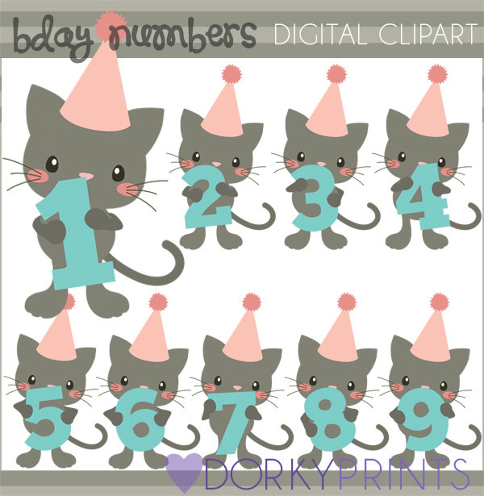 Birthday Clipart Cat Birthday Numbers personal and Limited Commercial ...