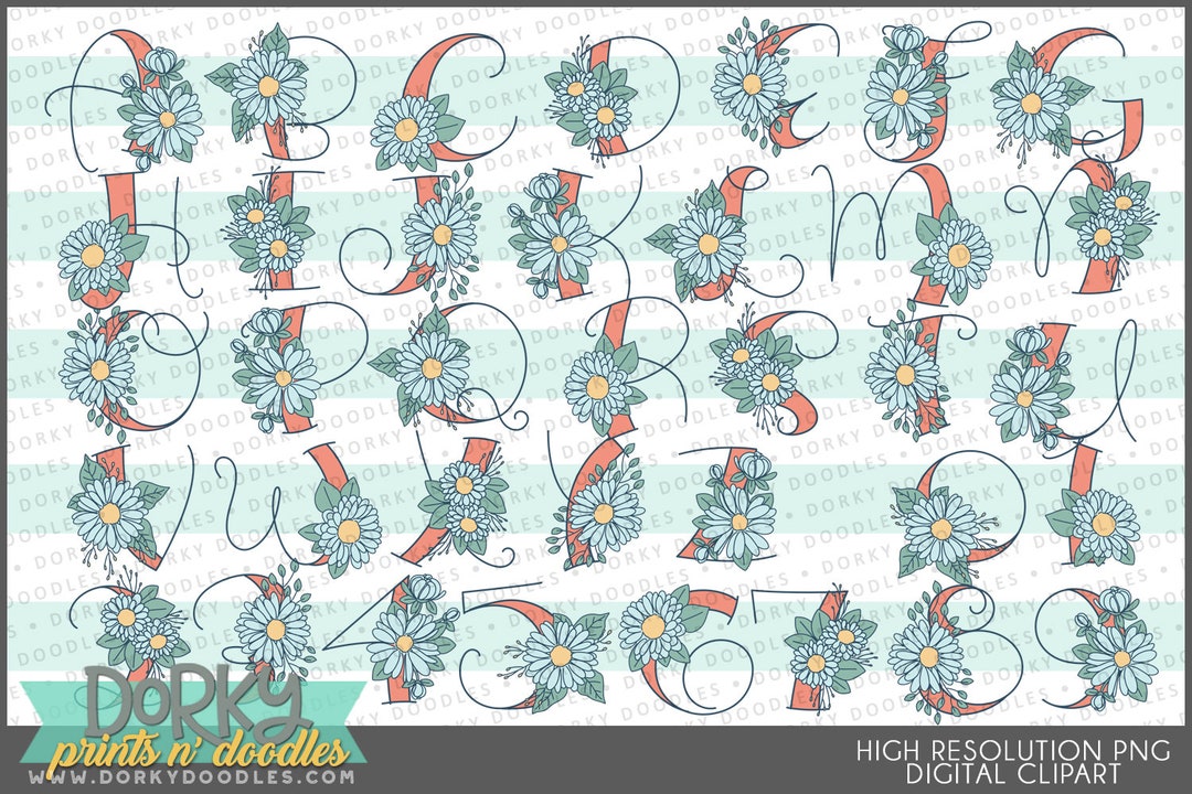 Cute Daisy Alphabet Clipart -PNG Art- Instant Download - Numbers ...