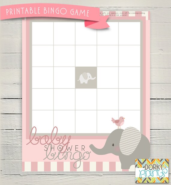 Pink Elephant Baby Shower Printable Bingo Game PDF Printable | Etsy