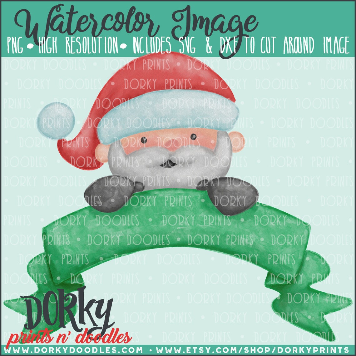 Santa With Banner Watercolor PNG Artwork - Digital File - for Heat ...