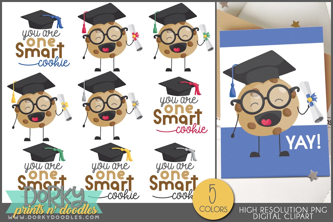 Cute Smart Cookie Graduation Clipart in 5 Colors - High School, College ...
