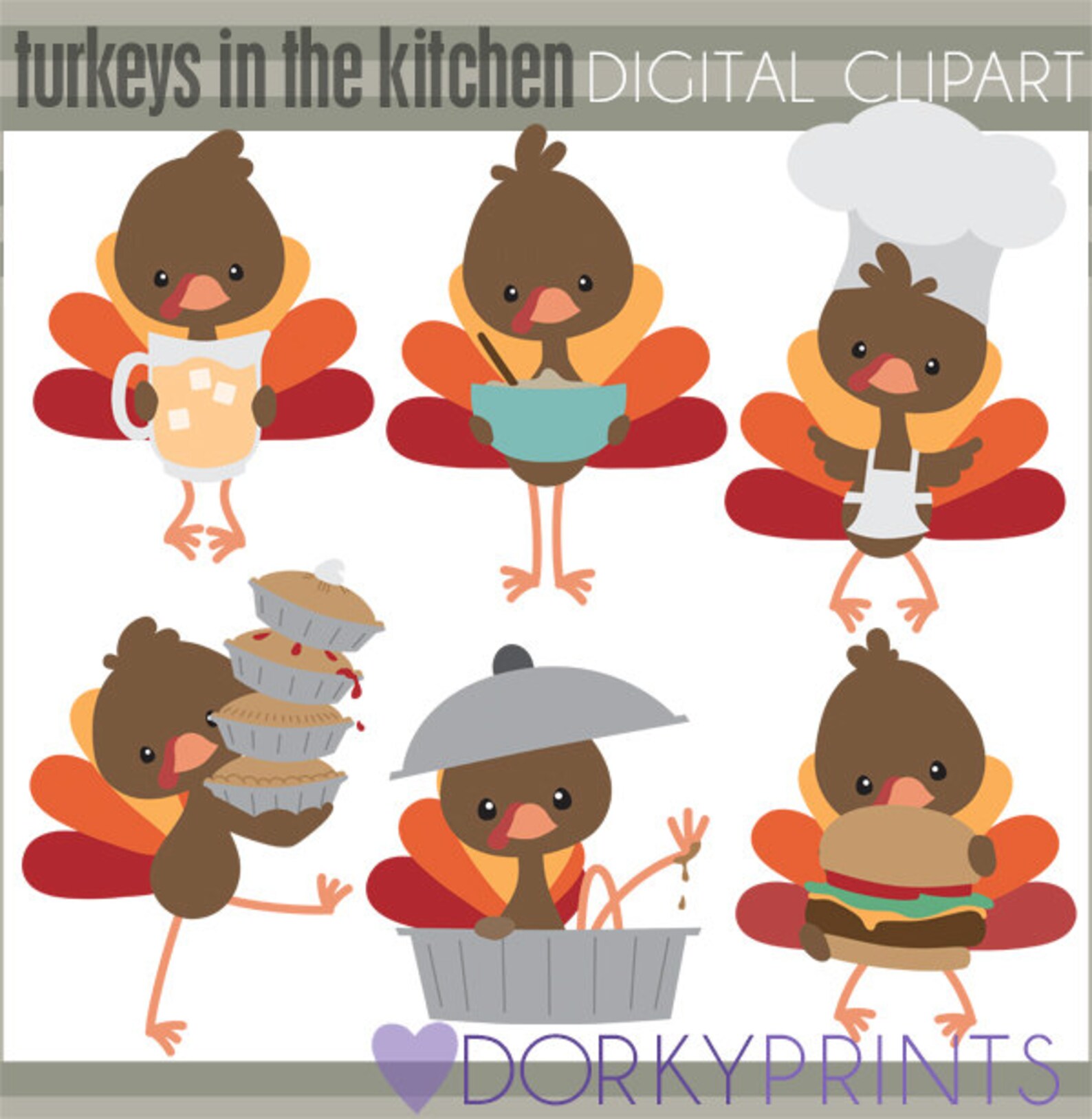 Thanksgiving Clipart Turkeys in the Kitchen -personal and Limited ...