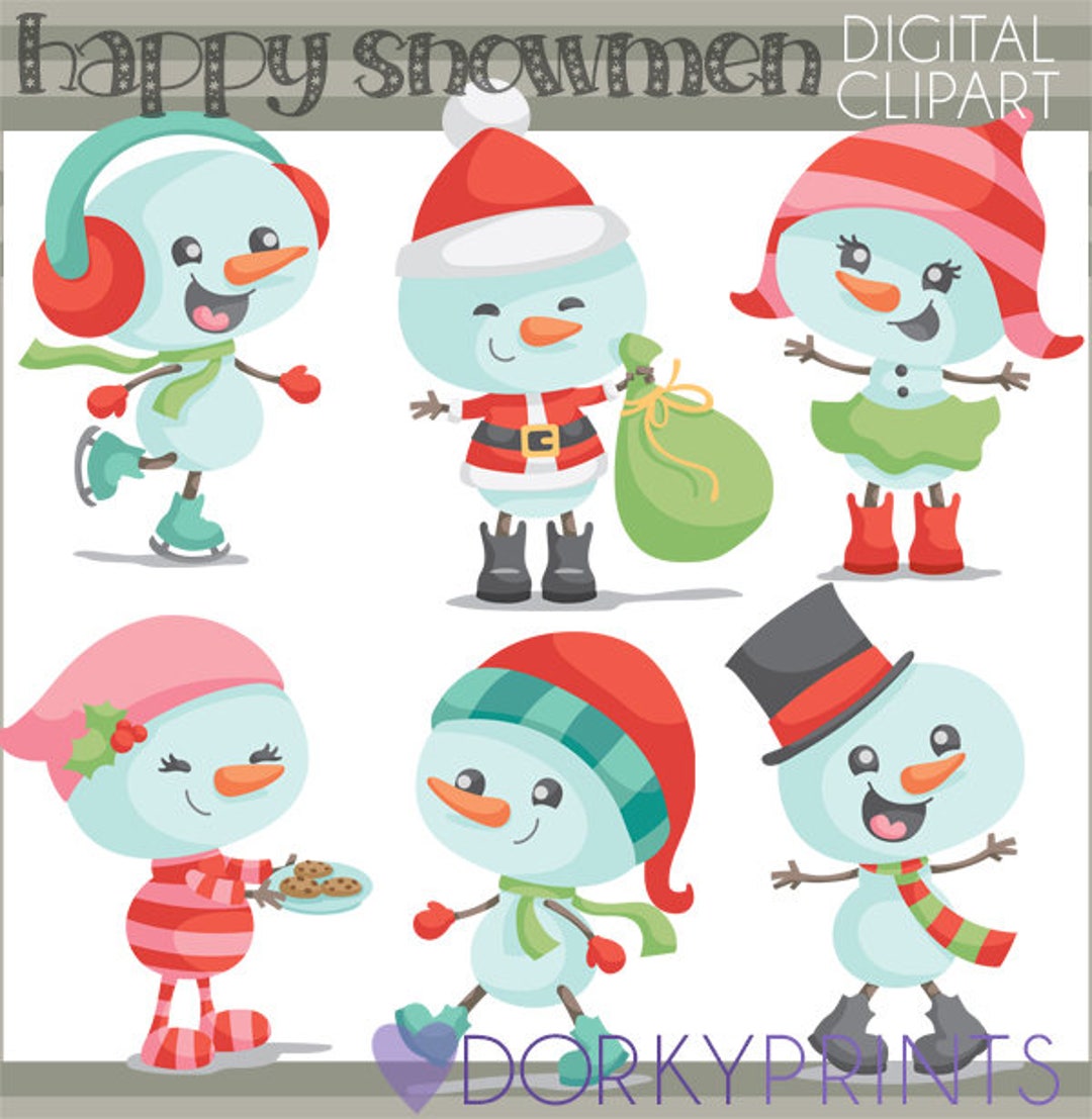 Christmas Clipart With Cute Snowmen -personal and Limited Commercial ...