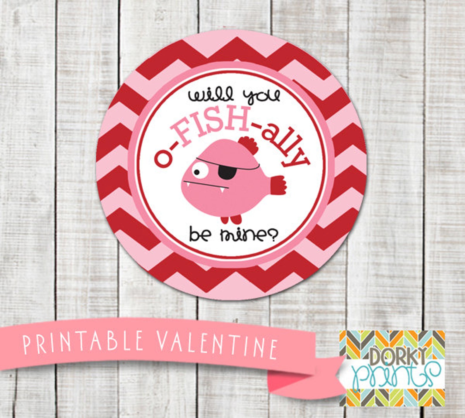 Valentine Printable Circle Tags Fish Valentine PDF - Etsy