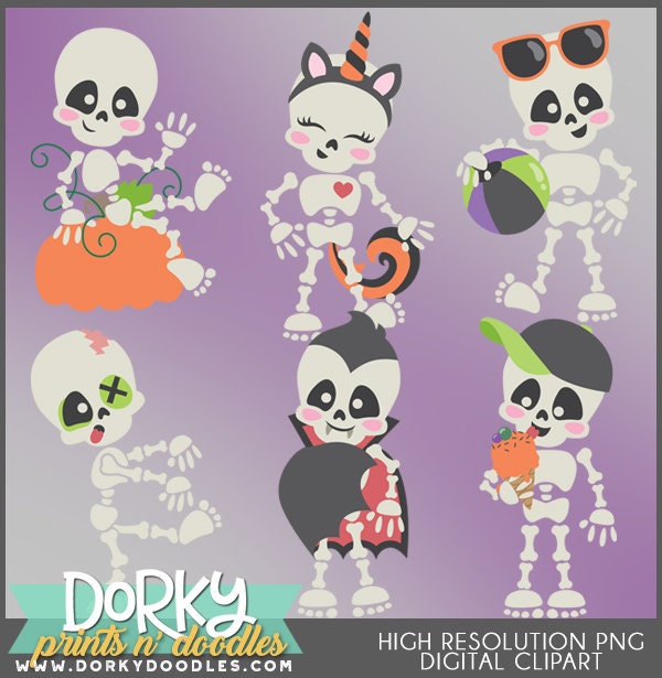 Cute Skeleton Clipart Digital PNG Art - Etsy Canada