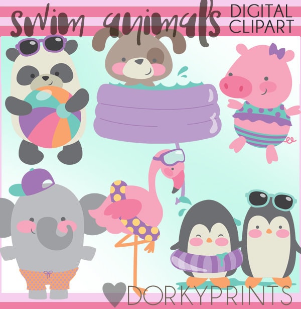 Swimming Animals Clipart Set Personal and Limited Commercial | Etsy