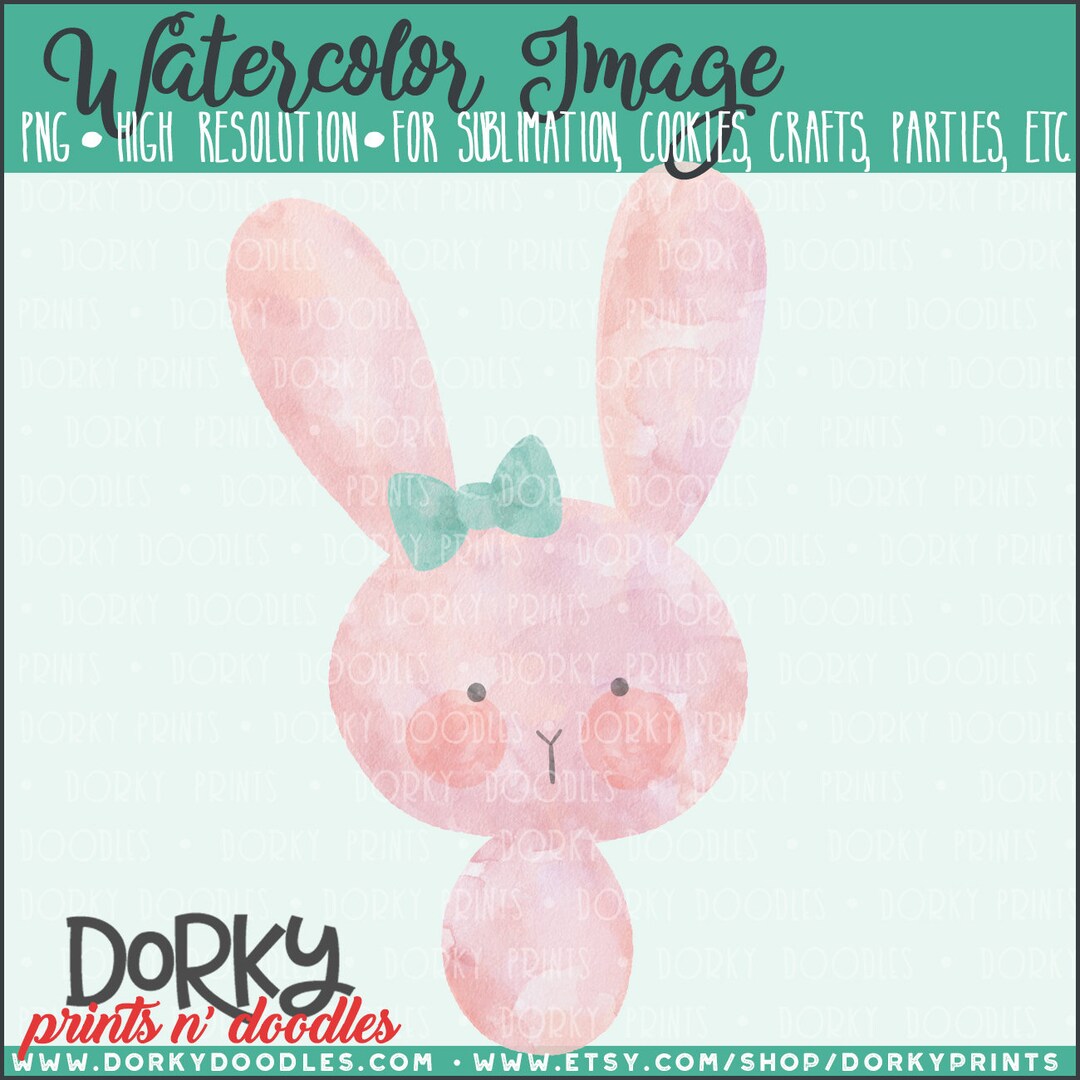 Simple Pink Bunny Watercolor PNG Artwork Digital File for Heat Press ...