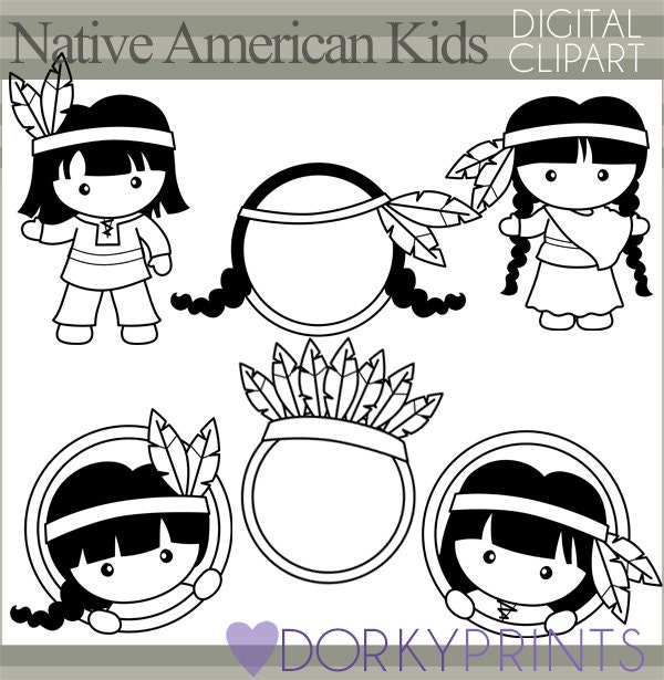 Thanksgiving Clipart Native American Kids personal and - Etsy