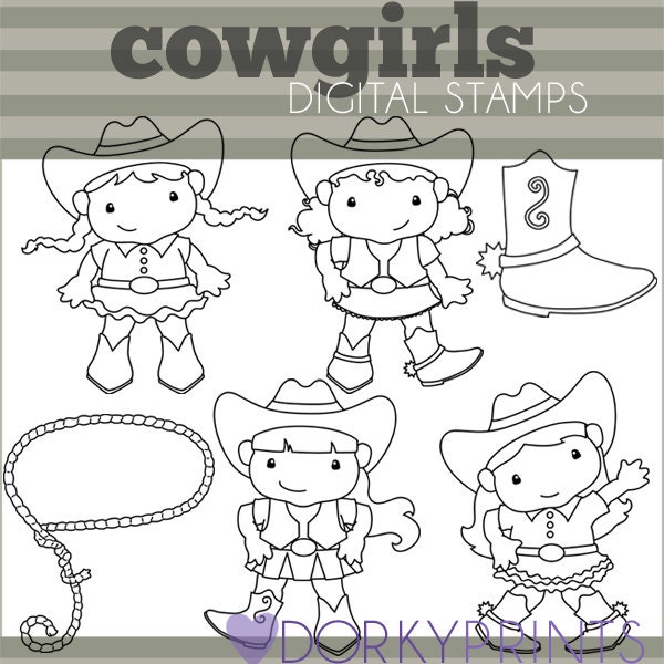 Cowgirl Black and White Clipart - Etsy
