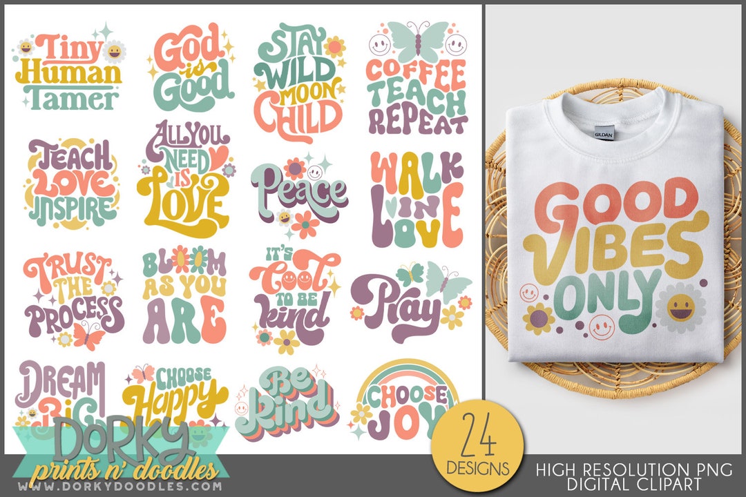 Groovy Sayings Clipart - Cute Psychedelic Wordart - Fun Hippy ...