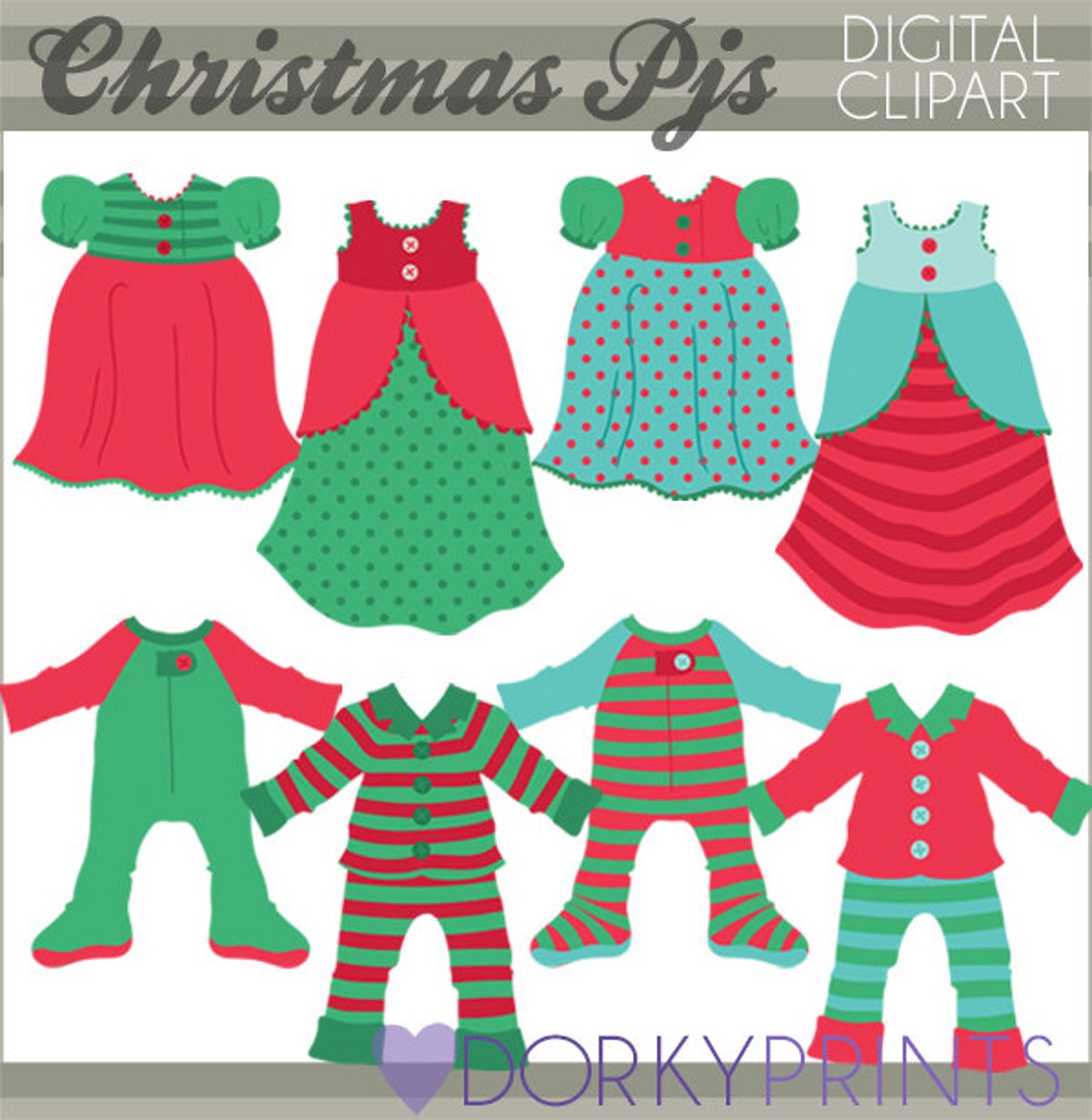 Christmas Clipart Pajamas personal and Limited Commercial | Etsy