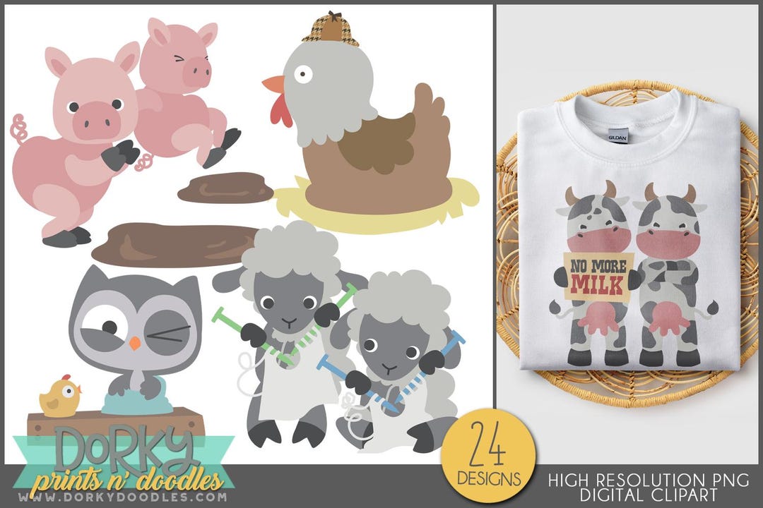 Silly Farm Animals PNG Clipart Bundle - Whimsical Barnyard Animals, Use ...