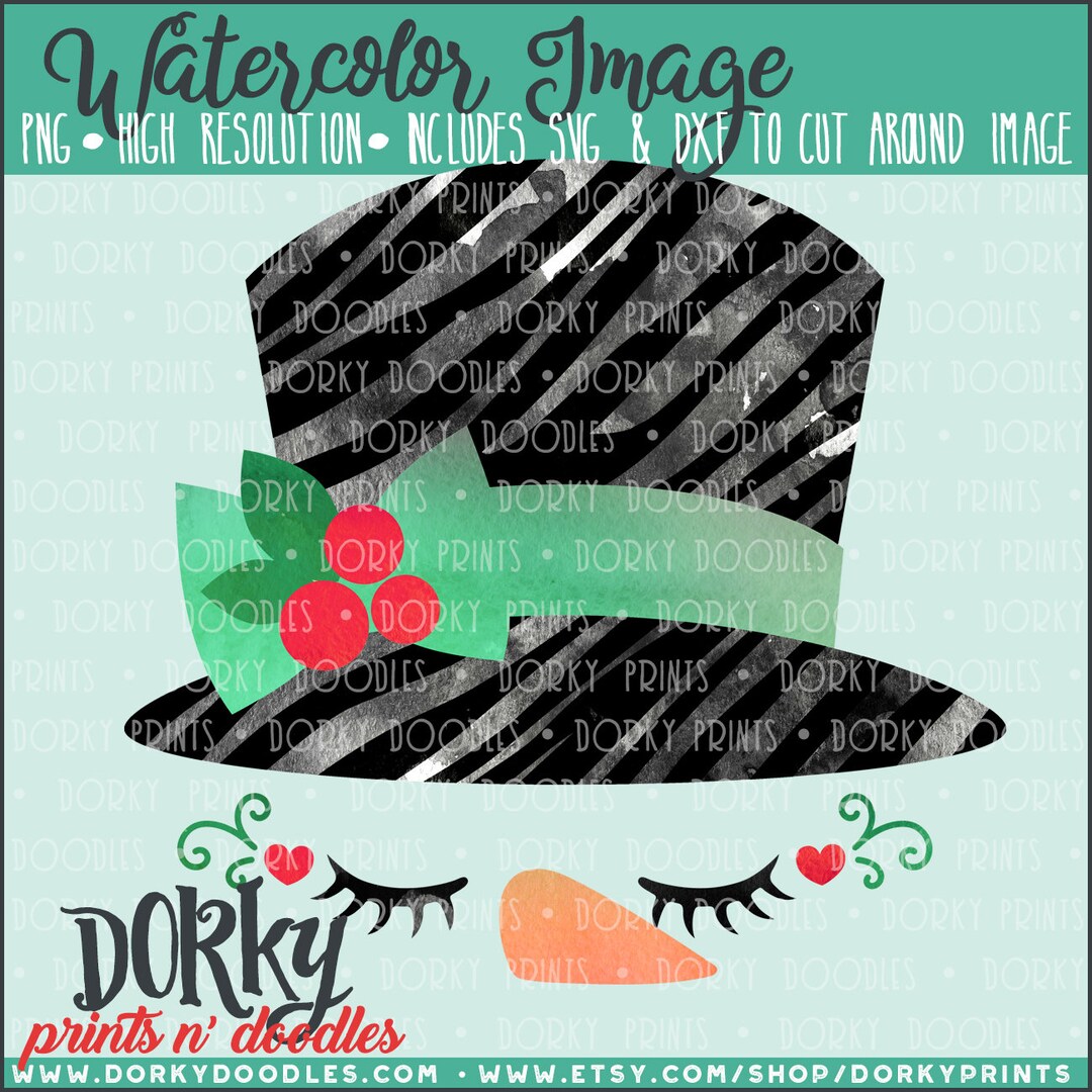 Christmas Snowman Watercolor PNG Artwork With Zebra Print - Digital ...