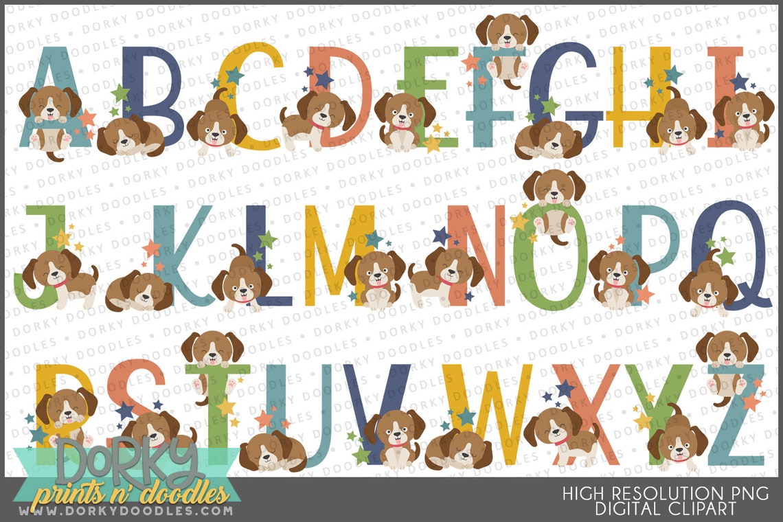 Cute Dogs Alphabet and Numbers Clipart - Monogram and Birthday PNG ...