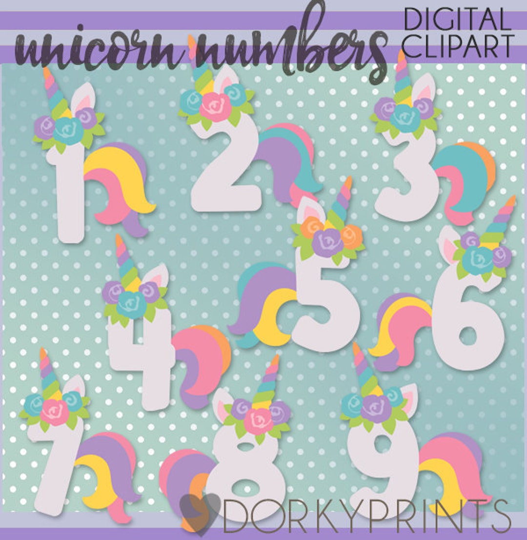 Unicorn Numbers Clipart Set -personal and Limited Commercial Use- Cute ...
