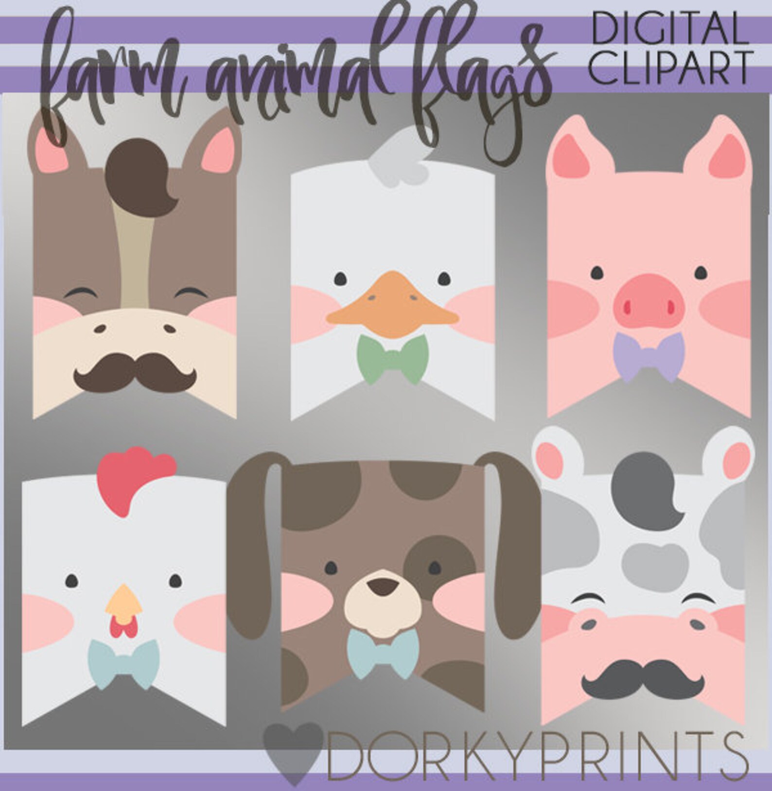 Boy Farm Animal Flags Clipart Set personal and Limited - Etsy