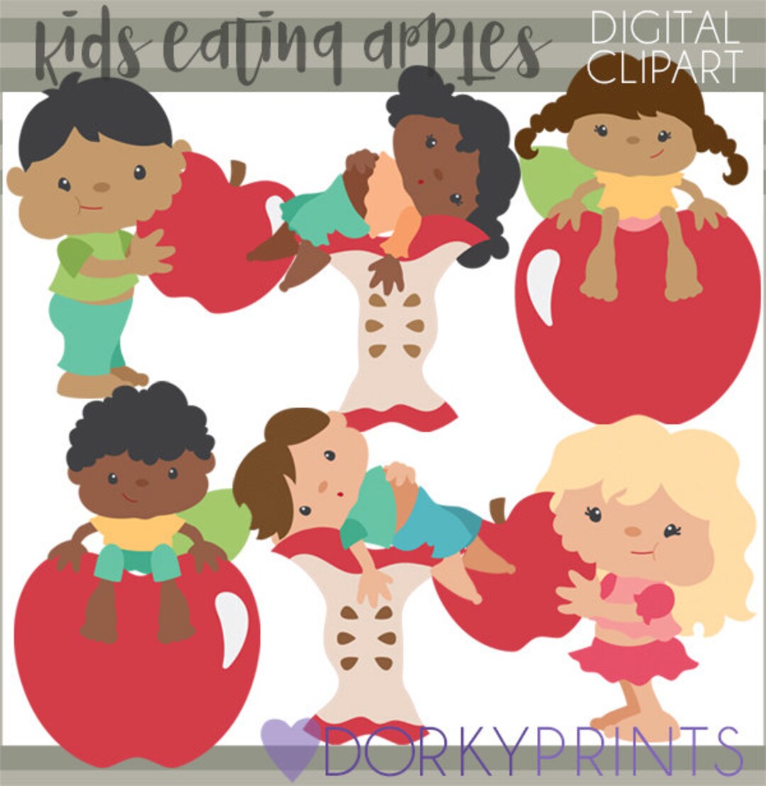 Kids Eating Apples Clipart -personal and Limited Commercial Use- Apple ...