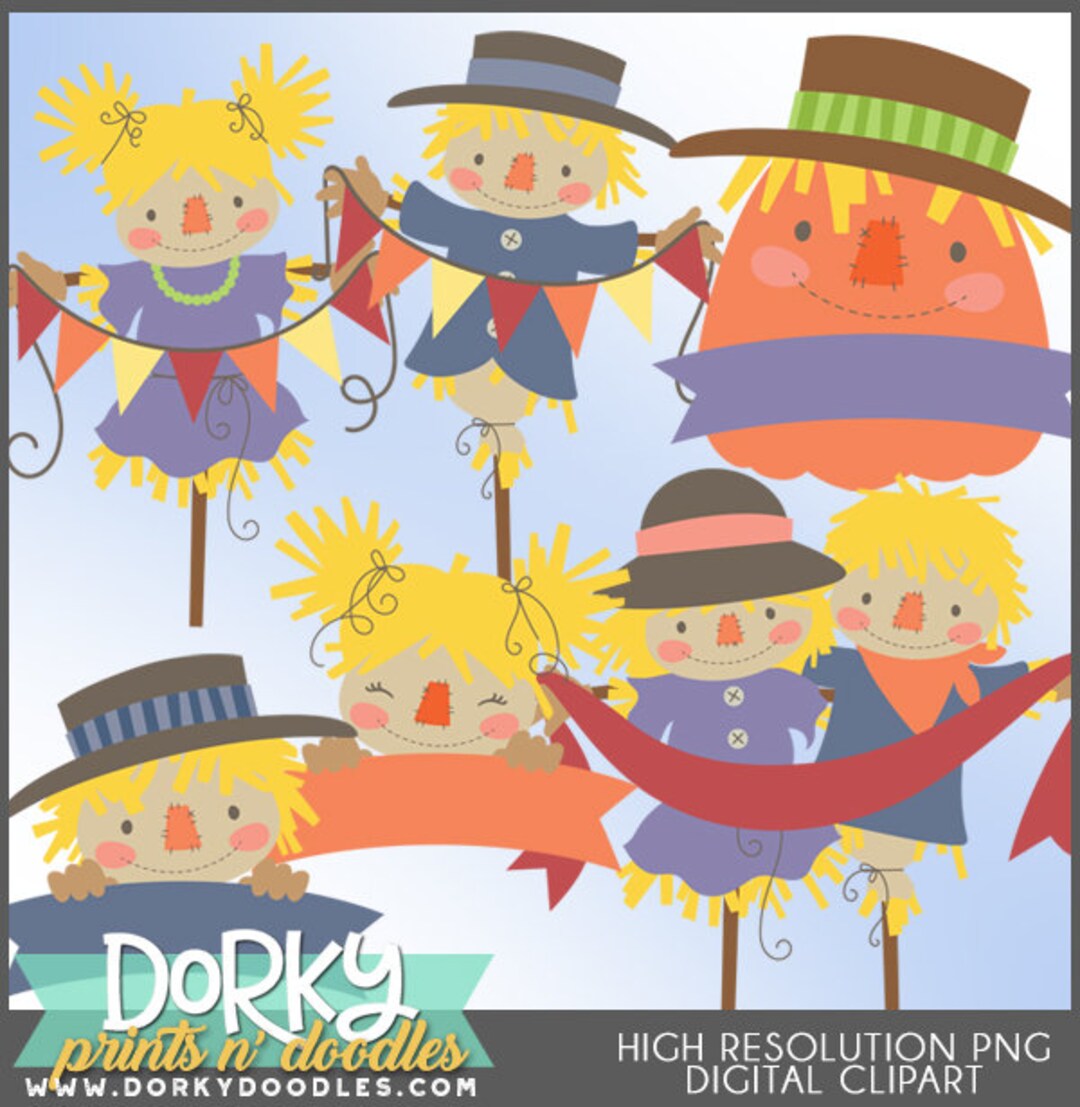 Scarecrows With Banners Clipart Set for Sublimation, Sticker Design ...