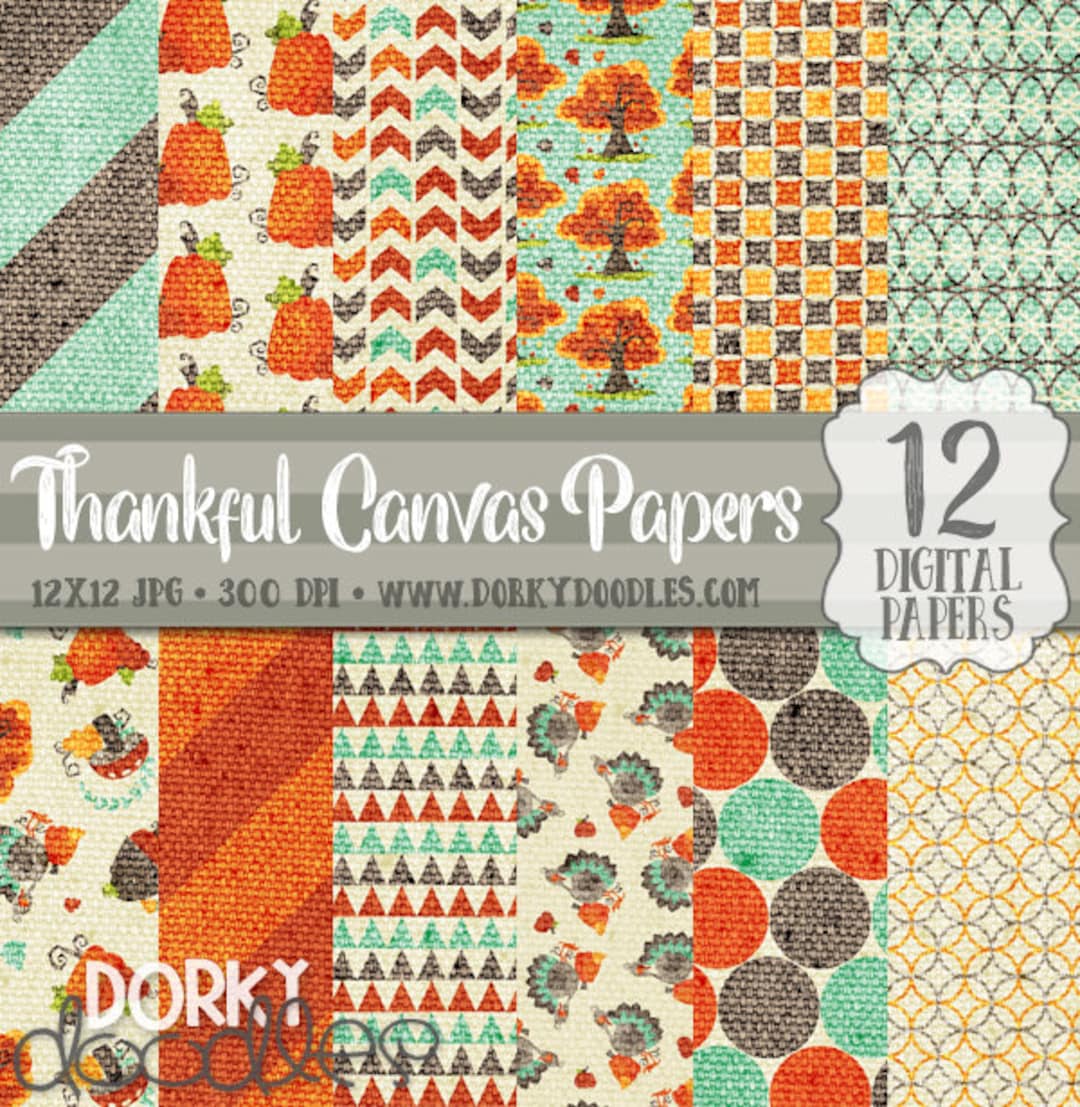 Thanksgiving Paper Pack, Cute Fall and Turkey Digital Scrapbook Paper ...