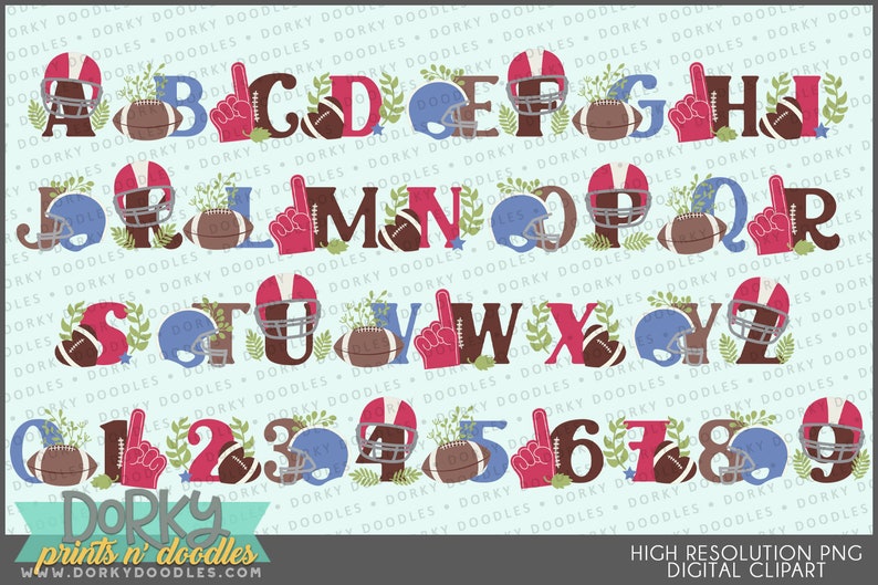 Football Alphabet Clipart -PNG Art- Instant Download - Numbers, Letters ...