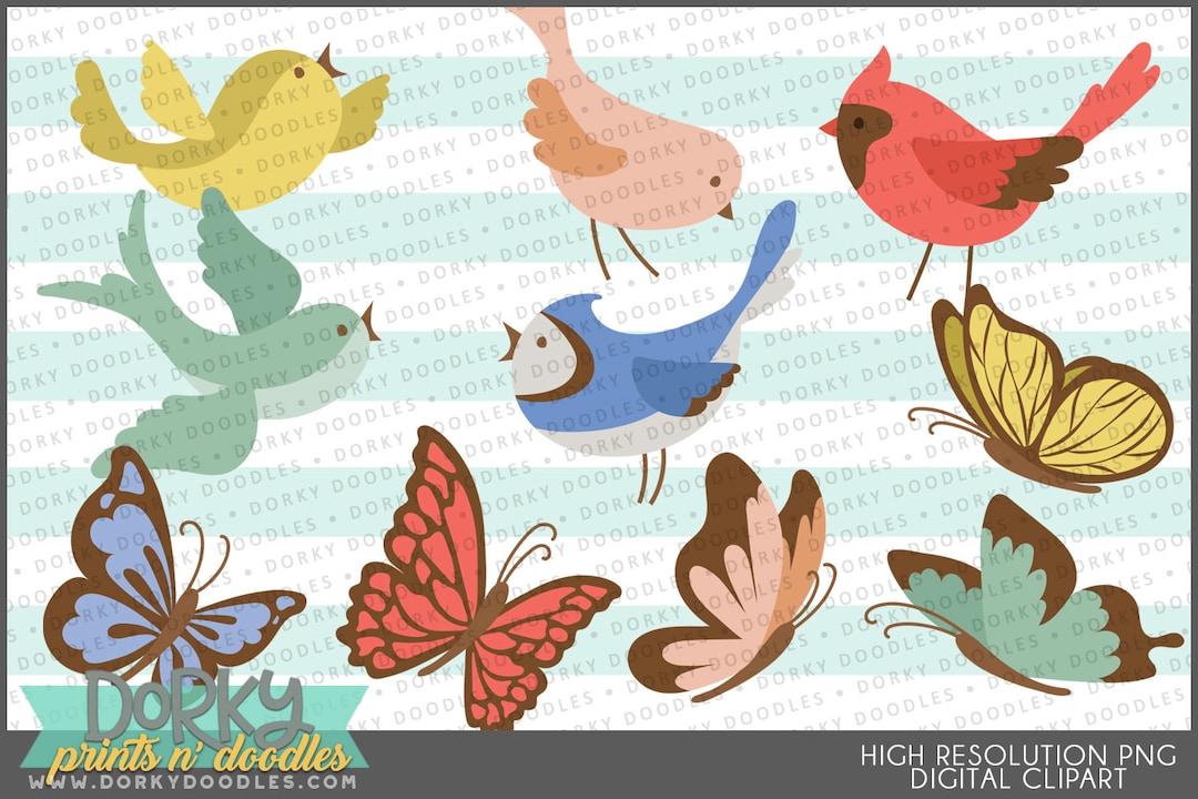 Bird and Butterfly Clipart -personal and Limited Commercial Use- Pretty ...