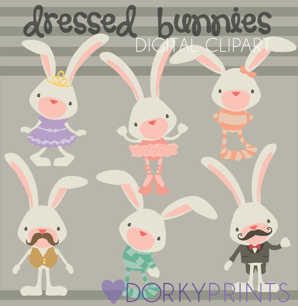 Easter Clipart Dressed Bunnies Personal and Limited | Etsy
