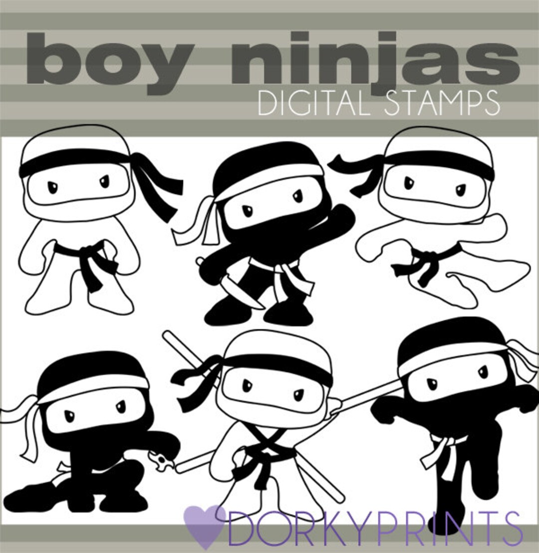 Ninja Clipart Set -personal and Limited Commercial- Cute Boy Ninjas ...
