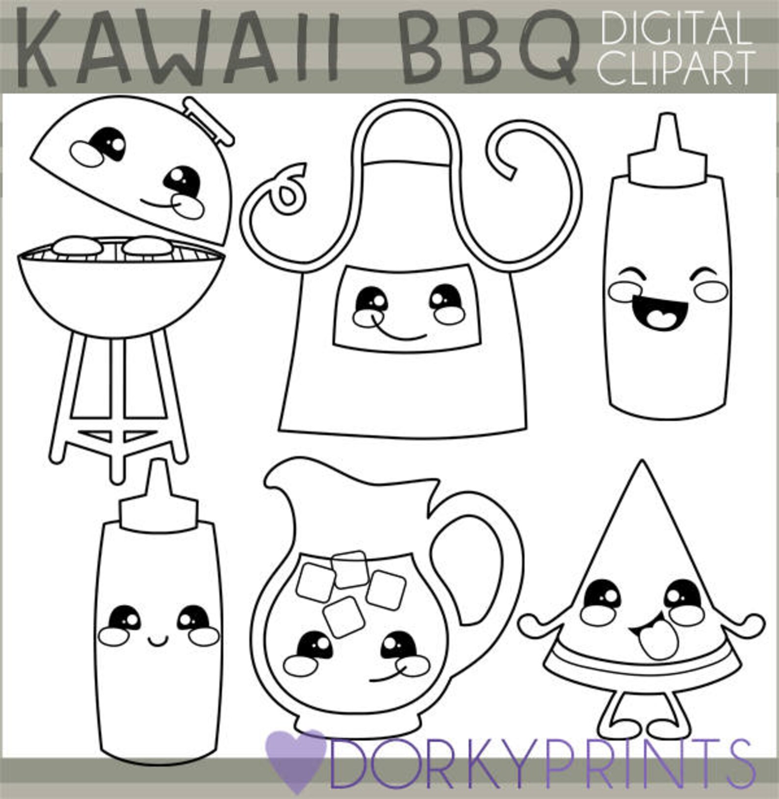 Kawaii BBQ Clipart personal and Limited Commercial Use Cute | Etsy
