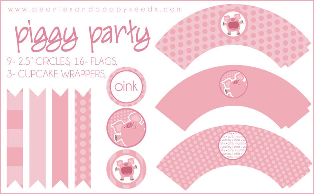 Pig Cupcake Labels Printable PDF - Printable Party Supplies - Pink ...