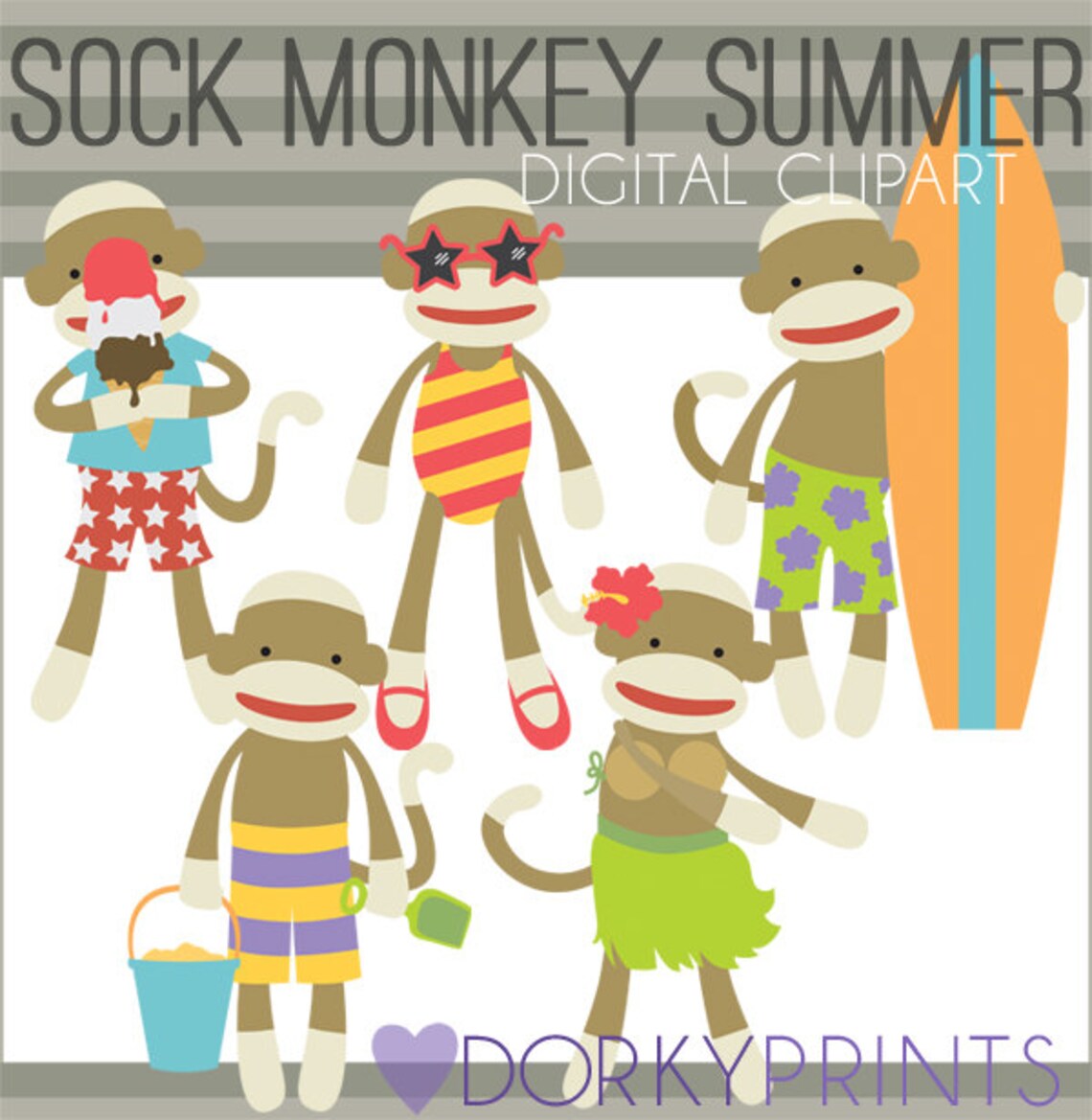 Sock Monkey Clipart Summer Clip Art -personal and Limited Commercial ...