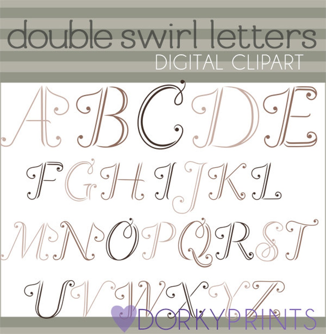 Double Swirl Alphabet Clipart personal and Limited Commercial - Etsy