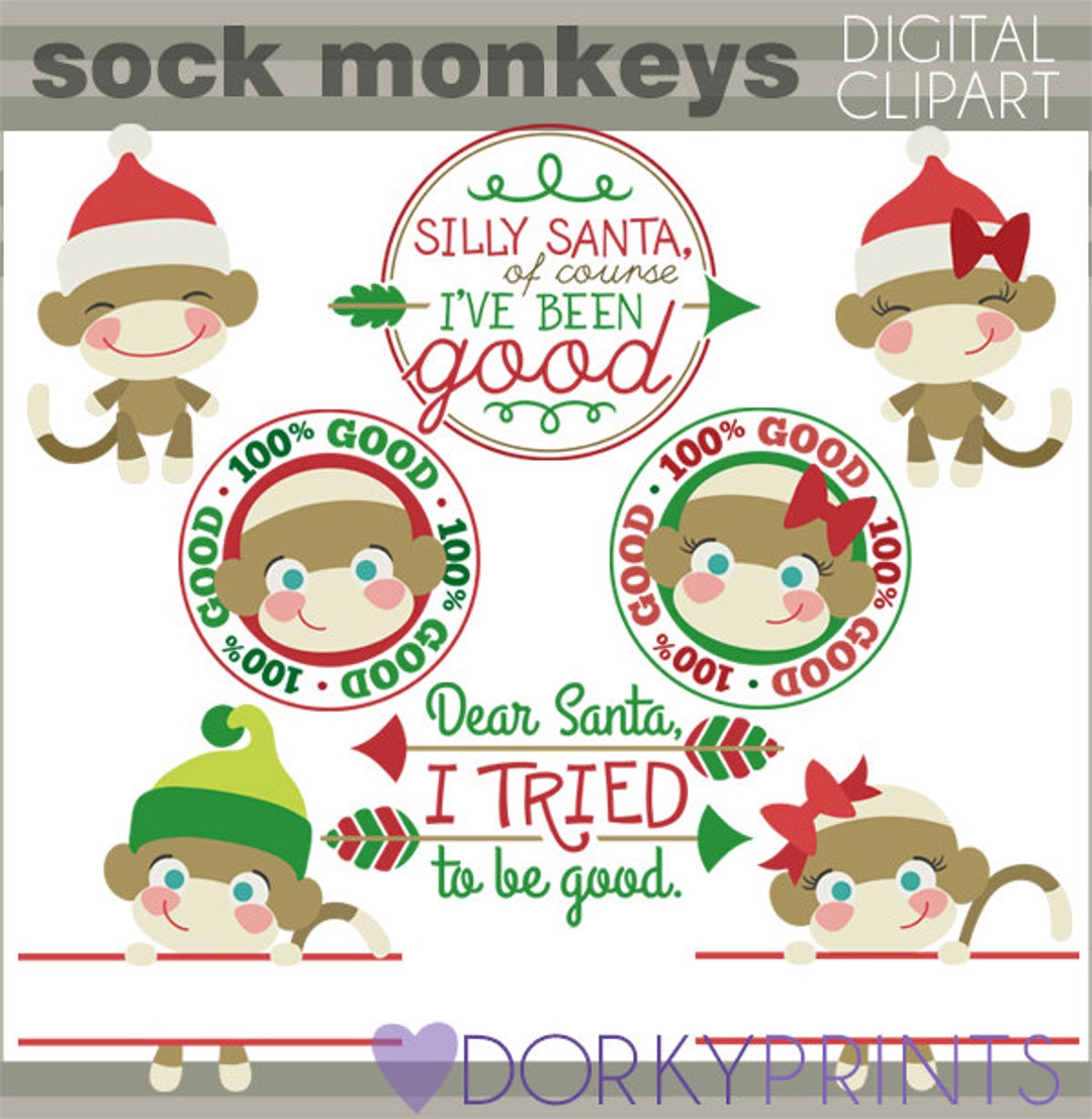 Christmas Clipart Sock Monkeys -personal and Limited Commercial Use ...