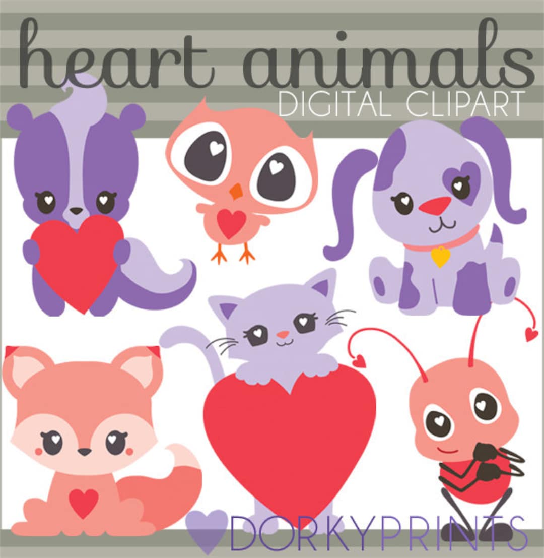 Valentine Clipart Animals With Hearts -personal and Limited Commercial ...