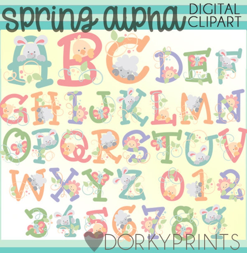 Spring Animals Clipart Alphabet and Numbers personal and - Etsy